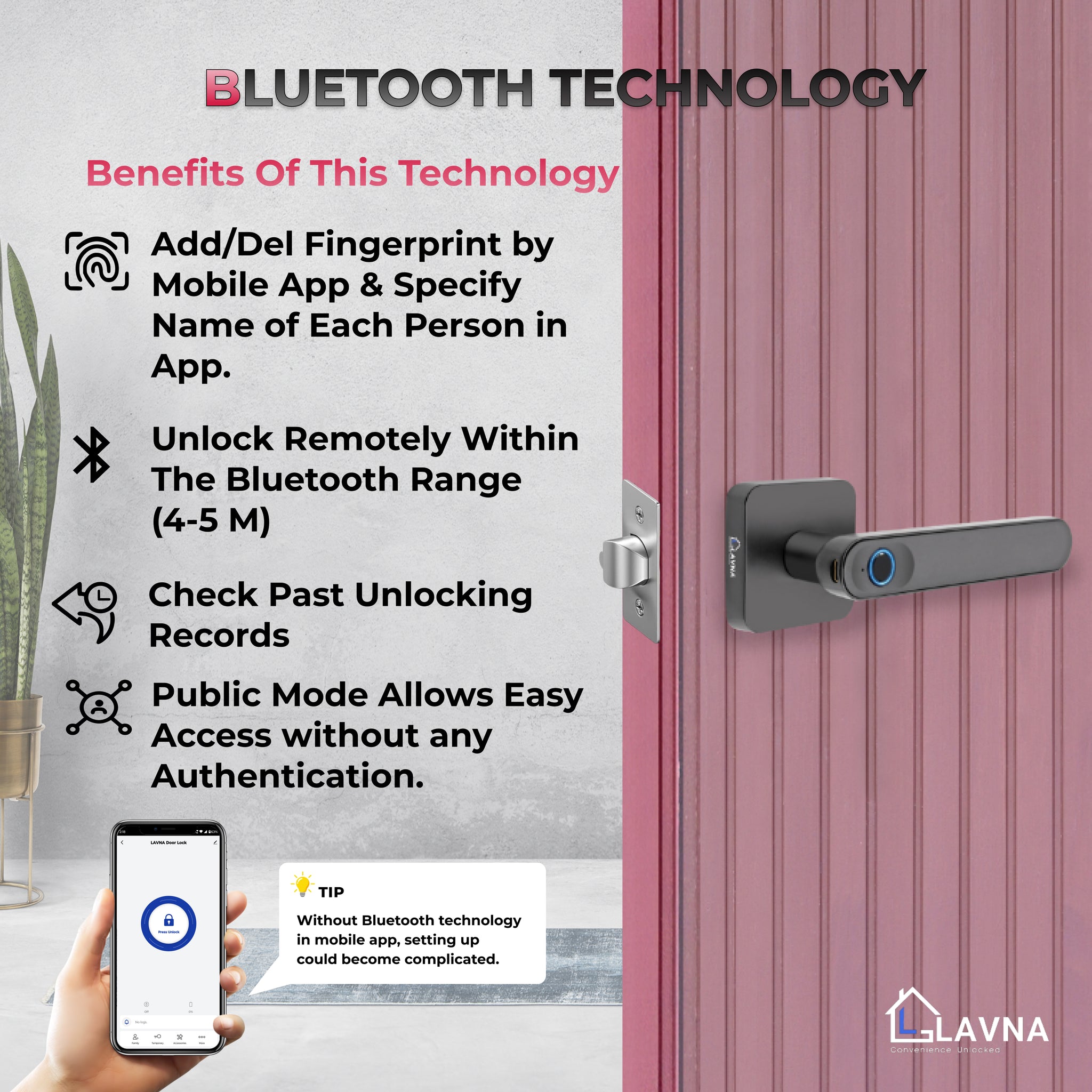 LAVNA Fingerprint Door Lock LA15 Handle is accessed with Fingerprint ...