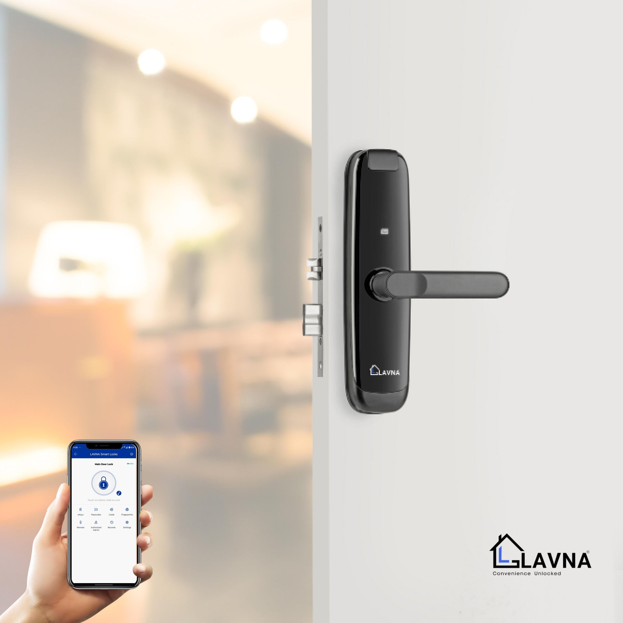 LAVNA Smart Digital Door lock with RFID Card & Manual Key Access for H ...