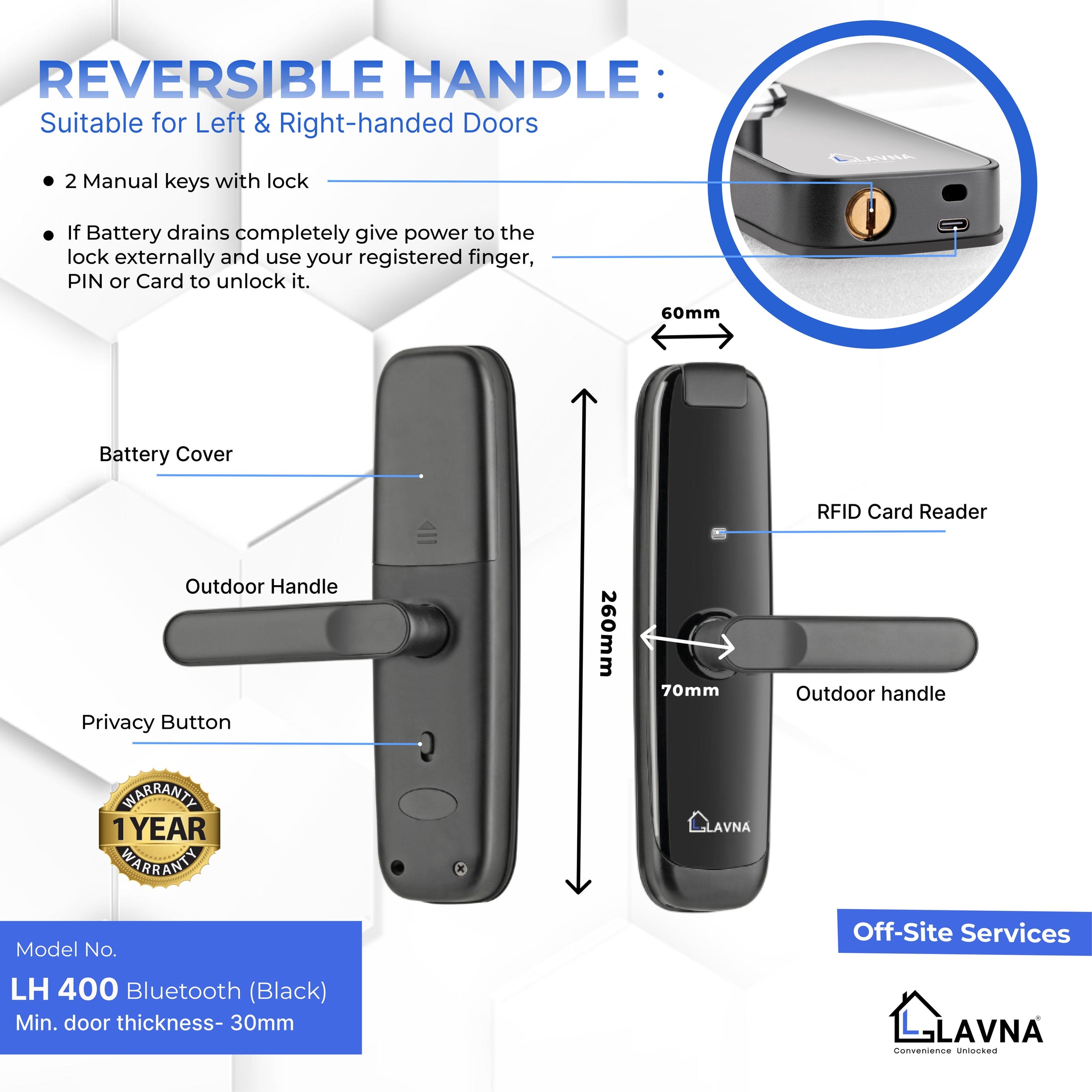 LAVNA Smart Digital Door lock with RFID Card & Manual Key Access for H ...